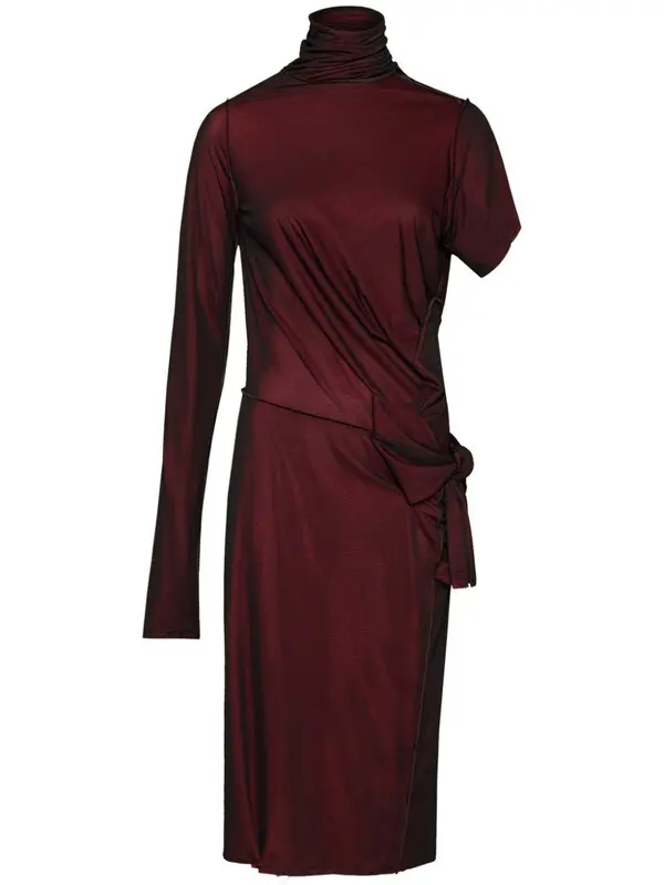 MAISON MARGIELA Asymmetric Ruched Midi Dress - Red