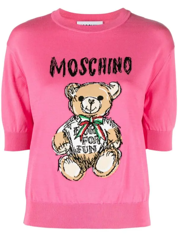 Moschino Teddy Bear-intarsia Cropped Jumper - Pink