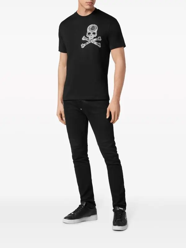Philipp Plein Skull&bones Rhinestoned T-shirt - Black