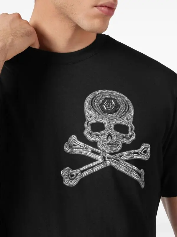 Philipp Plein Skull&bones Rhinestoned T-shirt - Black