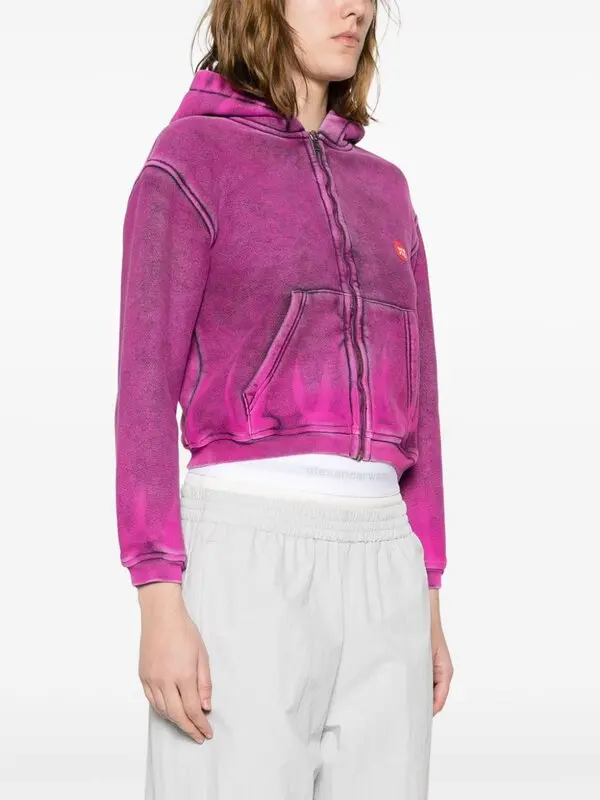 Alexander Wang Logo-Patch Distressed Zipped-Up Hoodie In Pink - 31