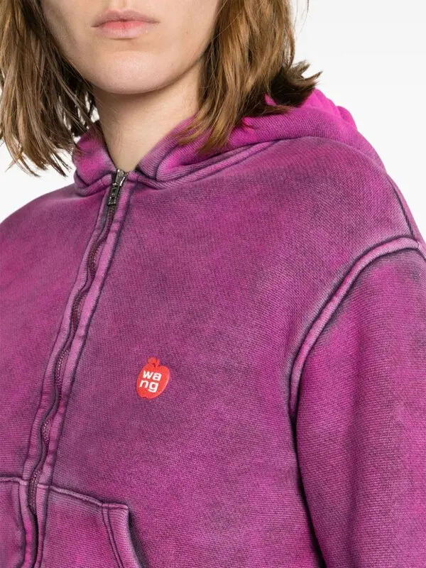 Alexander Wang Logo-Patch Distressed Zipped-Up Hoodie In Pink - 31