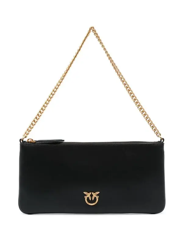 Pinko Leather Shoulder Bag With Chain Strap - Black