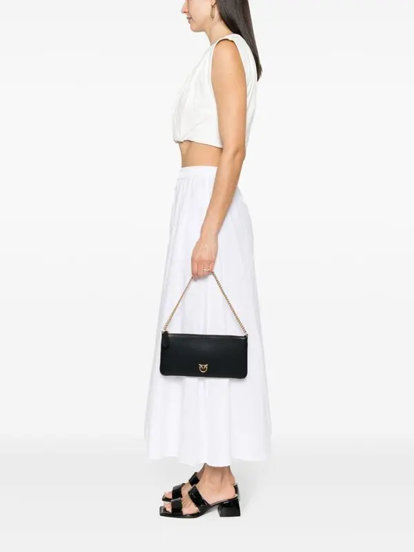 Pinko Leather Shoulder Bag With Chain Strap - Black