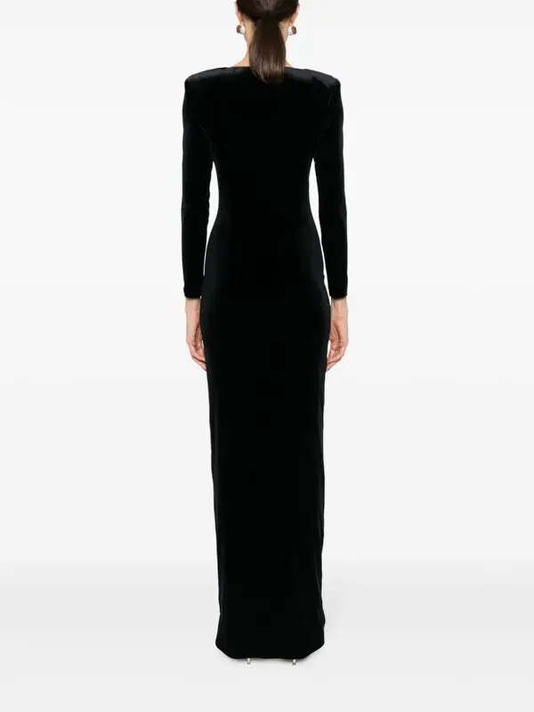 NISSA Floral-detail Velvet Maxi Dress - Black