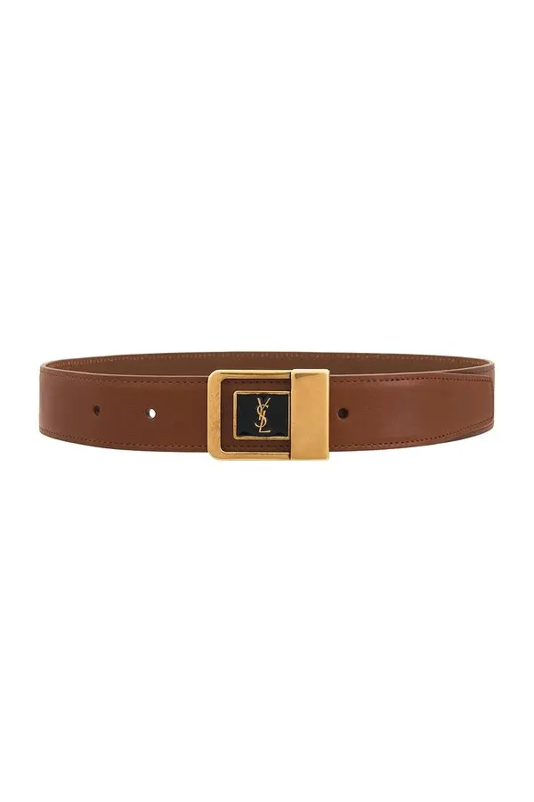 Saint Laurent Boucle La 66 Belt - Kobicha & Black