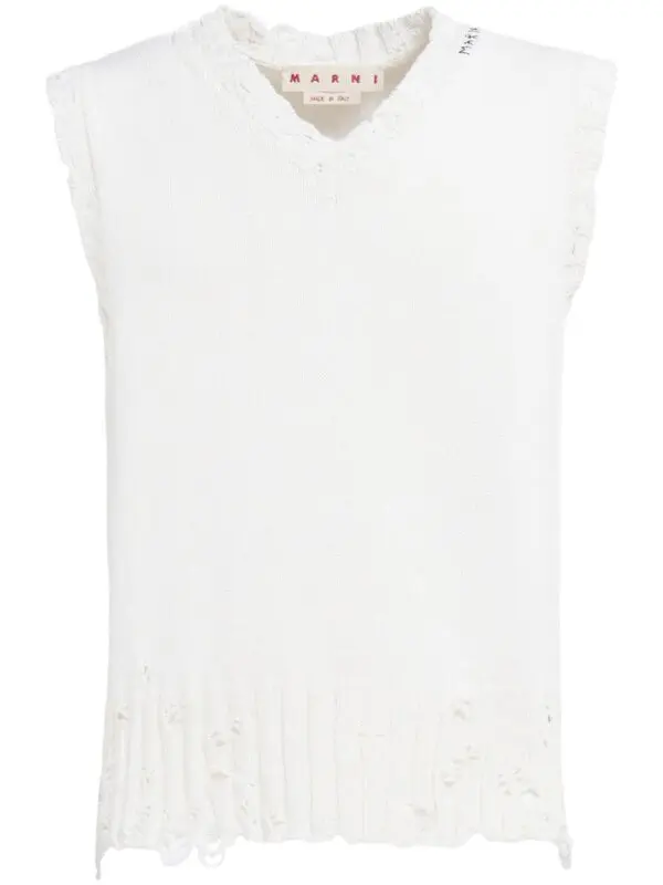 Marni Distressed Sweater Vest - White