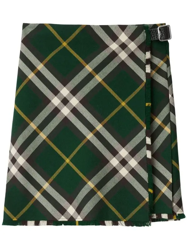 Burberry Check-pattern Wool Skirt - Green
