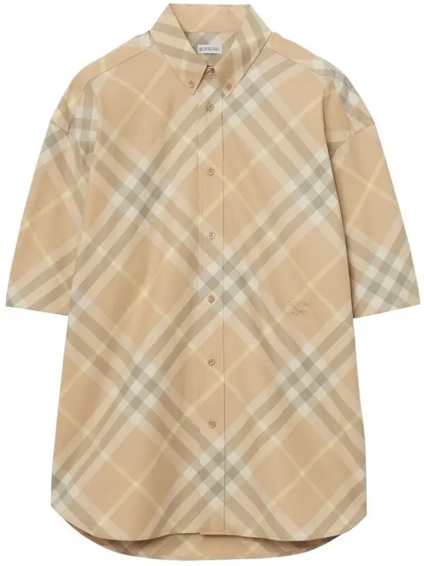 Burberry Checkered Short-sleeved Button-down Shirt - Neutrals
