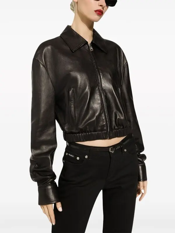 Dolce & Gabbana Logo-Appliqué Leather Jacket In Black | Editorialist