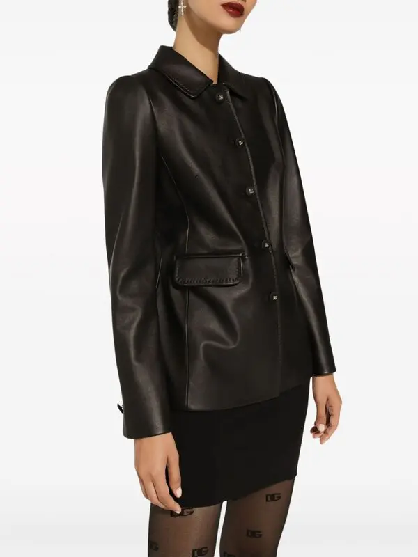 Dolce & Gabbana Button-embossed Leather Jacket