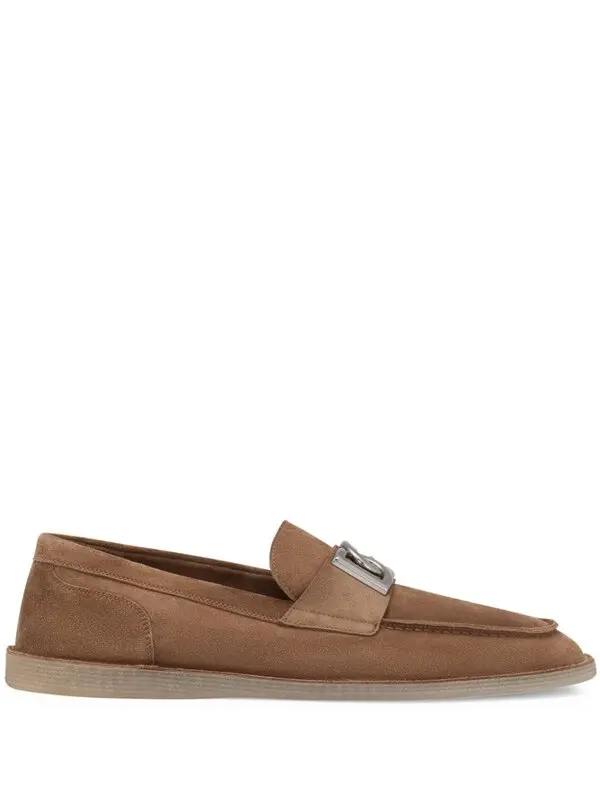 Dolce & Gabbana Logo-plaque Suede Loafers - Brown