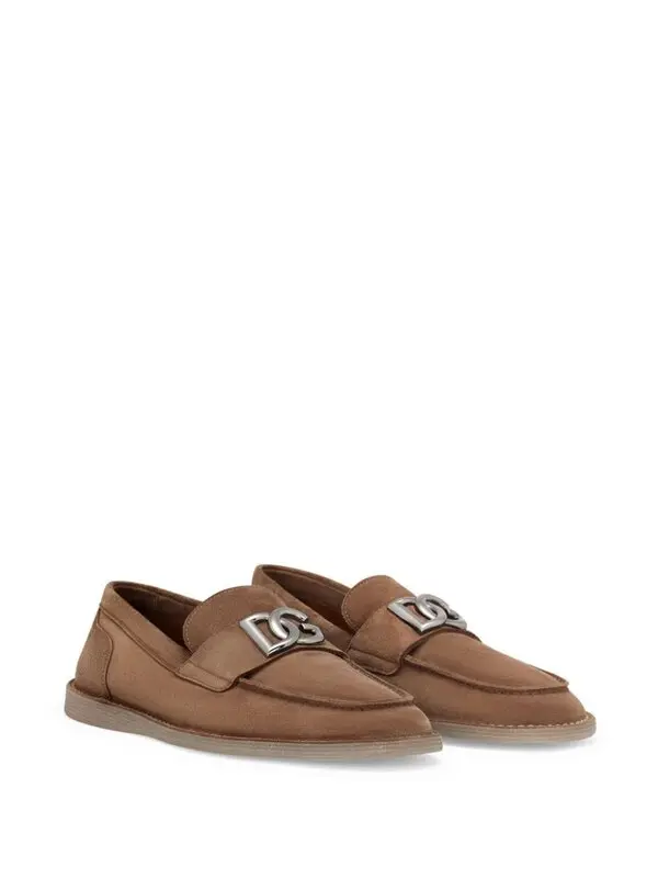 Dolce & Gabbana Logo-plaque Suede Loafers - Brown