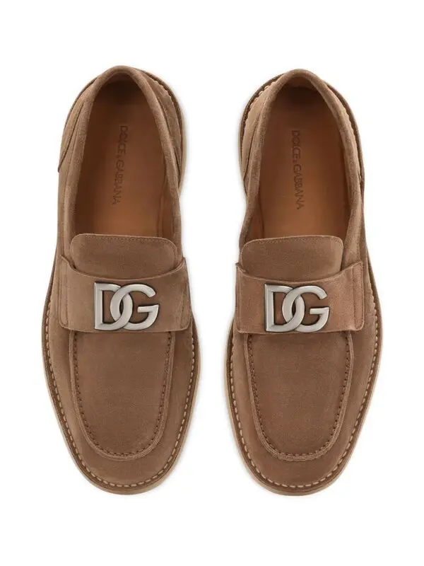 Dolce & Gabbana Logo-plaque Suede Loafers - Brown
