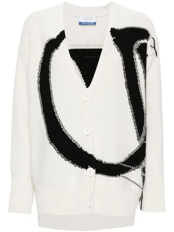 Off-White Maxi Logo Wool Cardigan - White