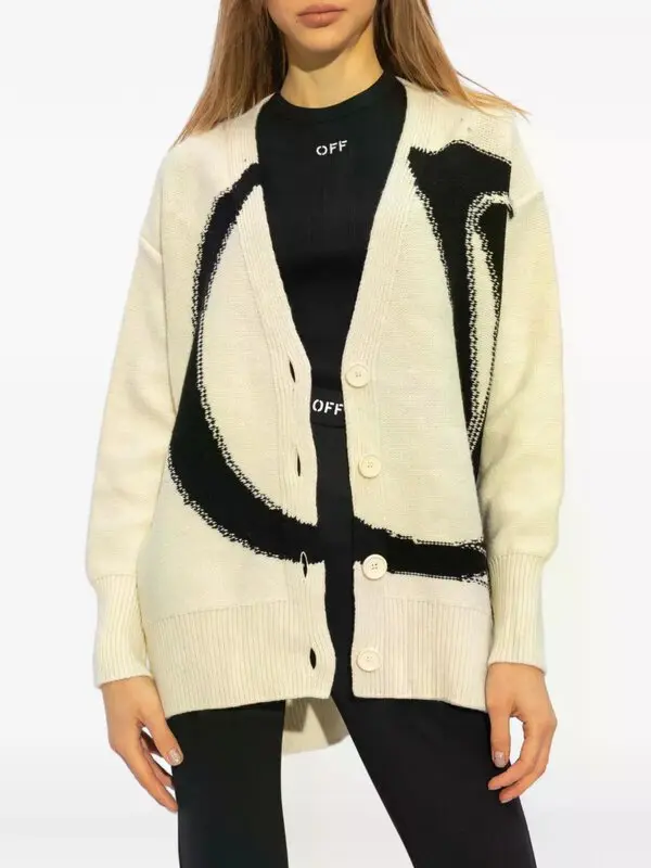 Off-White Maxi Logo Wool Cardigan - White