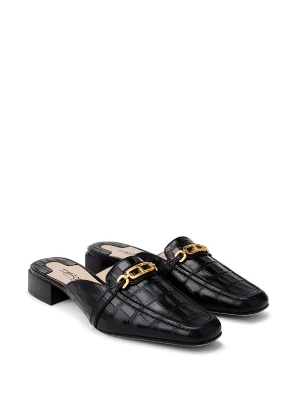 TOM FORD Whitney Crocodile-embossed Leather Mules - Black
