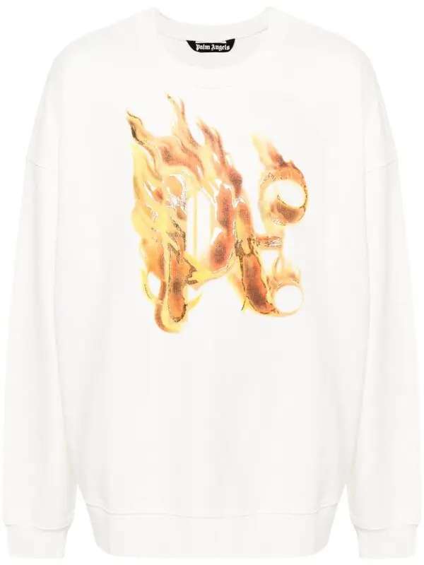 Palm Angels Logo-flame Print Sweatshirt - Neutrals