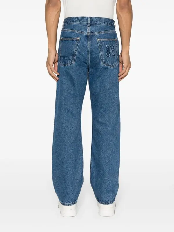 Palm Angels Logo-embossed Straight-leg Jeans - Blue