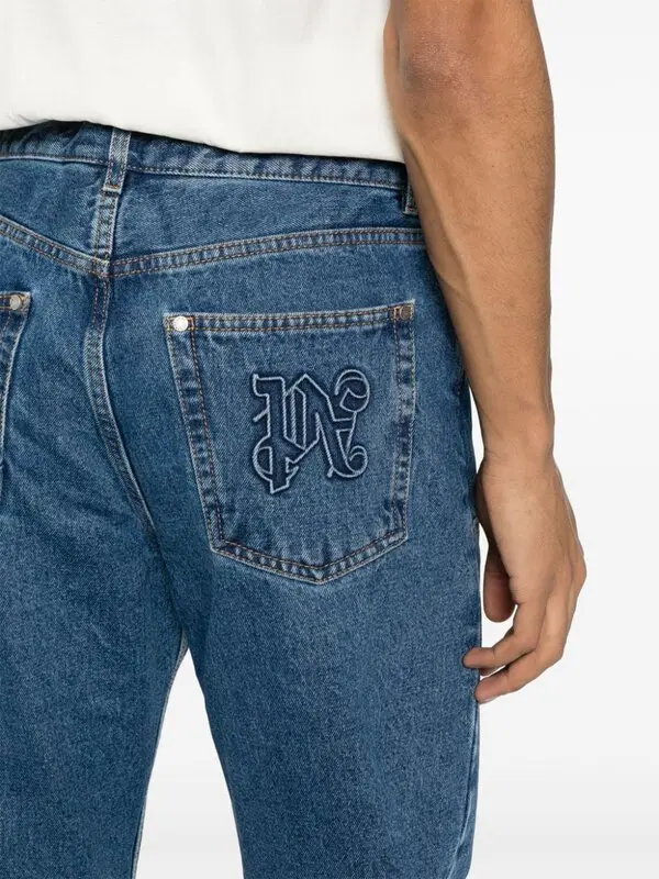 Palm Angels Logo-embossed Straight-leg Jeans - Blue