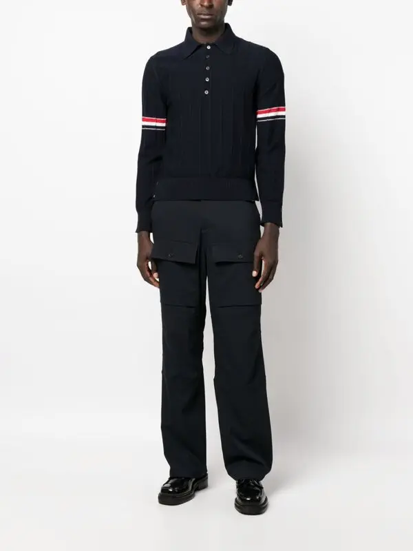 Thom Browne Rwb-stripe Knitted Polo Shirt