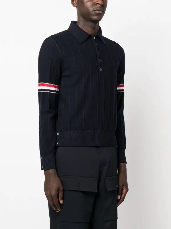 Thom Browne Rwb-stripe Knitted Polo Shirt