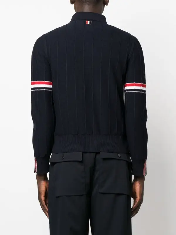 Thom Browne Rwb-stripe Knitted Polo Shirt