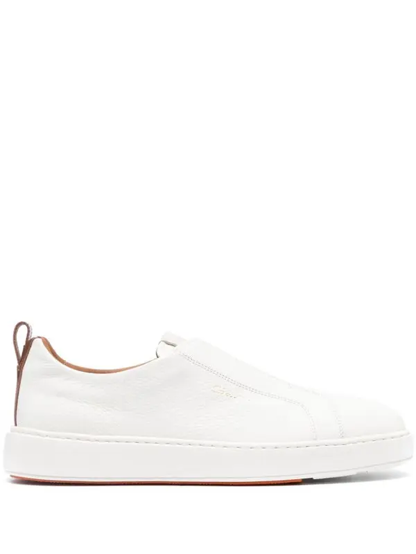 Santoni Leather Slip-on Sneakers - White