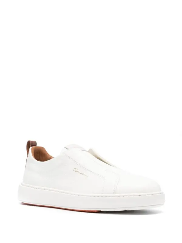 Santoni Leather Slip-on Sneakers - White