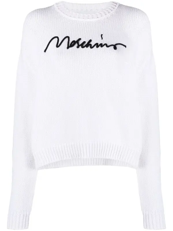 Moschino Embroidered Ribbed Jumper - White