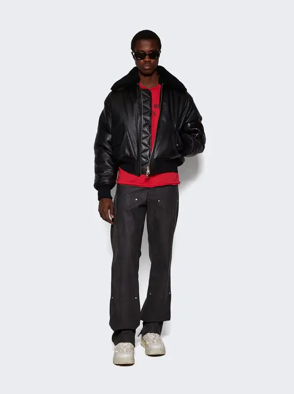 Ami Leather Bomber Jacket - Black