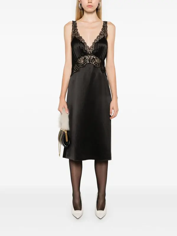 Saint Laurent Lace-panel Midi Dress - Black