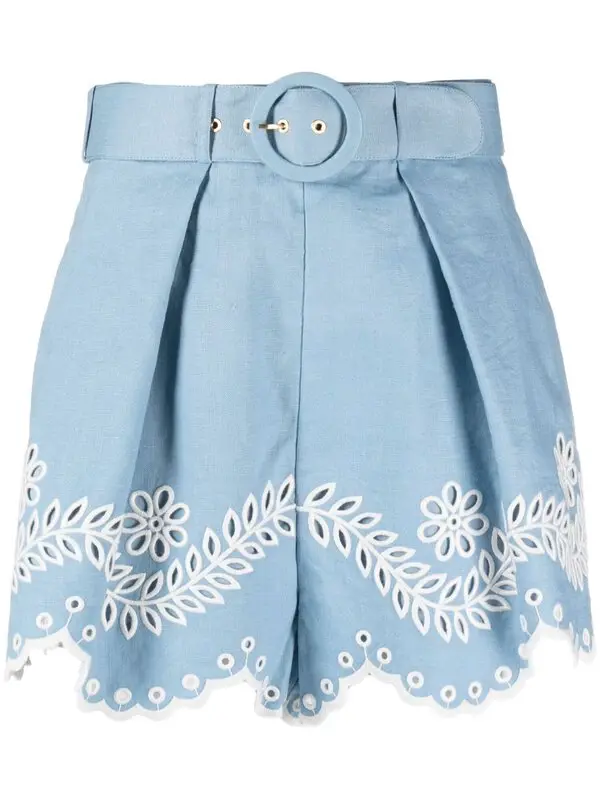 Zimmermann Junie Embroidered Linen Shorts - Blue