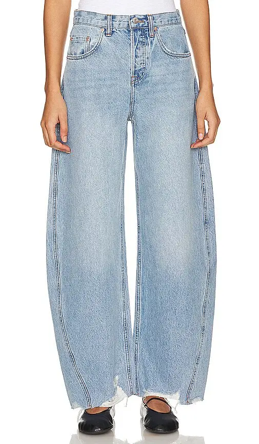 GRLFRND Paola Barrel Leg Jean In Denim - Skyline