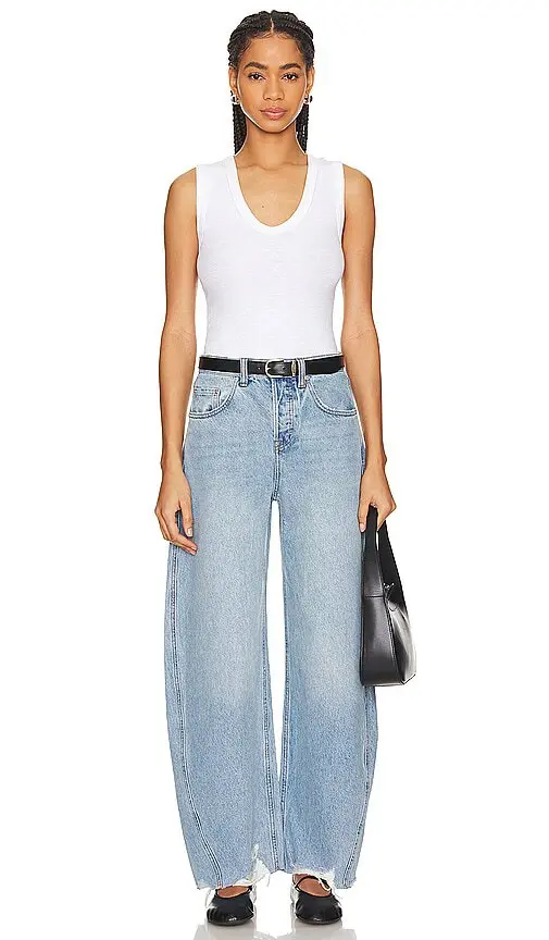GRLFRND Paola Barrel Leg Jean In Denim - Skyline