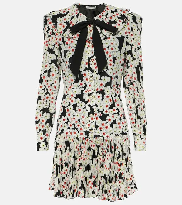 Alessandra Rich Floral Silk Minidress With Bow Detail - Multicoloured