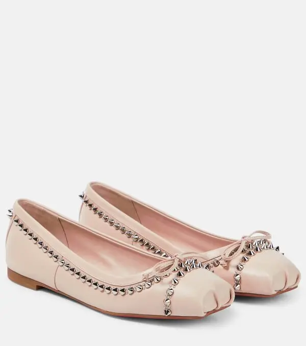 CHRISTIAN LOUBOUTIN Mamadrague Spikes Leather Ballet Flats - Beige