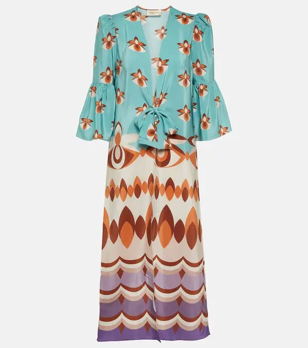 ADRIANA DEGREAS Vintage Printed Silk Maxi Dress - Blue