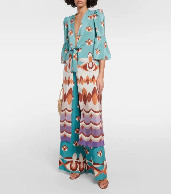 ADRIANA DEGREAS Vintage Printed Silk Maxi Dress