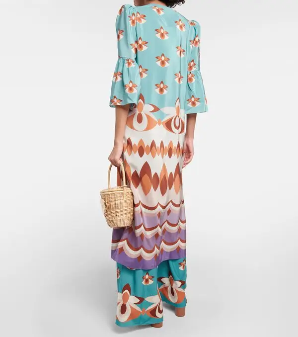 ADRIANA DEGREAS Vintage Printed Silk Maxi Dress