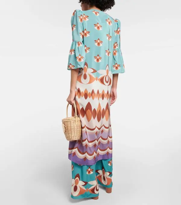 ADRIANA DEGREAS Vintage Printed Silk Maxi Dress