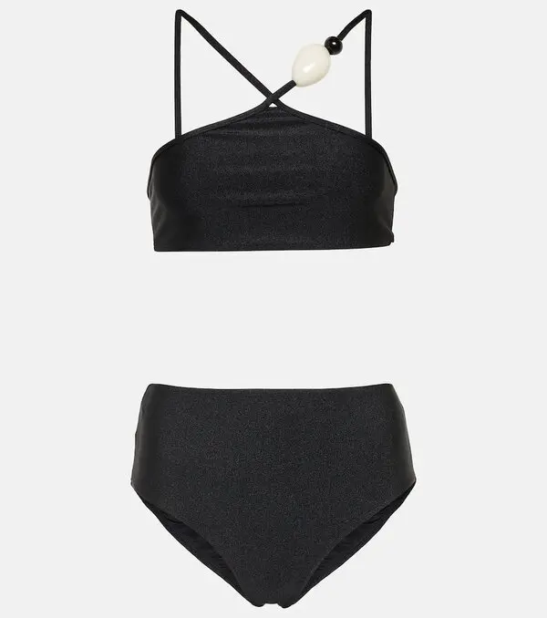 ADRIANA DEGREAS Embellished Mid-rise Bikini - Black