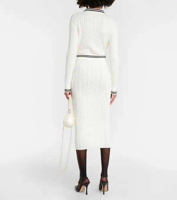 Alessandra Rich Striped Cable-knit Midi Skirt - White