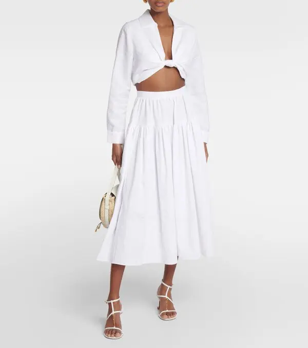 ADRIANA DEGREAS Knot-detail Linen-blend Crop Top