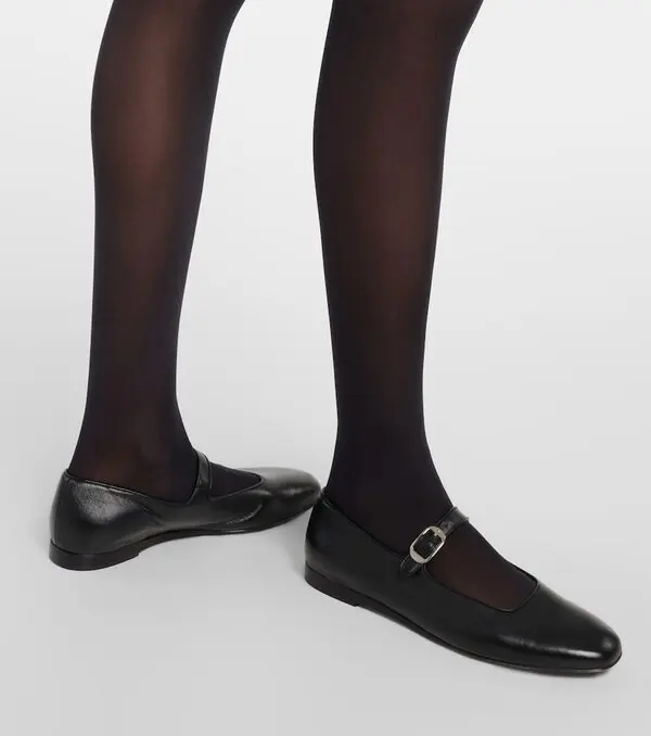 Le Monde Beryl Leather Ballet Flats With Buckle Fastening - Black