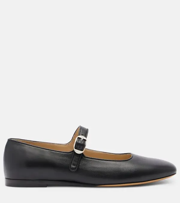 Le Monde Beryl Leather Ballet Flats With Buckle Fastening - Black
