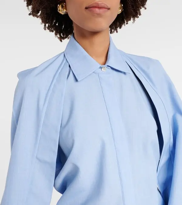 Victoria Beckham Caped Virgin Wool Shirt - Blue