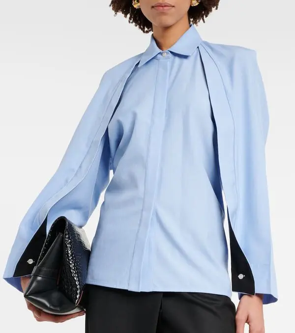 Victoria Beckham Caped Virgin Wool Shirt - Blue