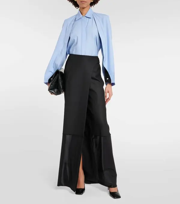 Victoria Beckham Caped Virgin Wool Shirt - Blue