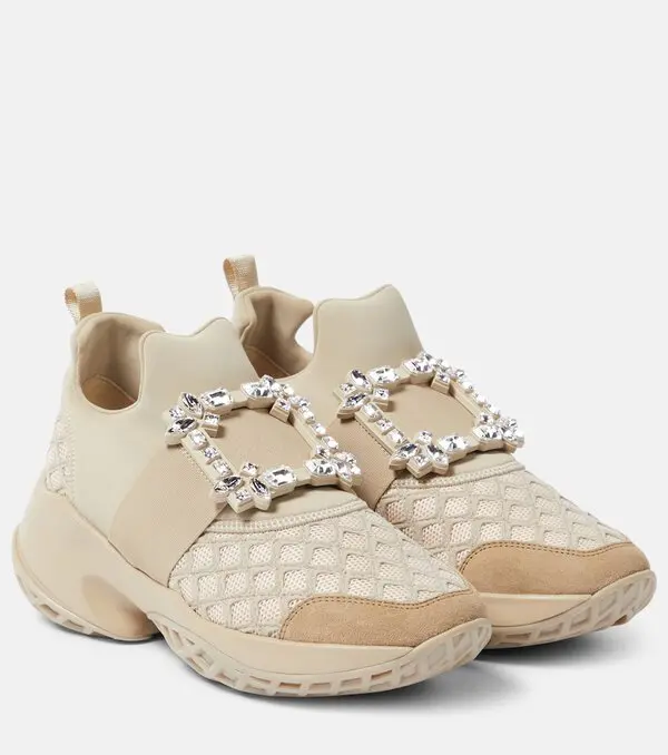 ROGER VIVIER Viv Run Embellished Sneakers - Neutrals